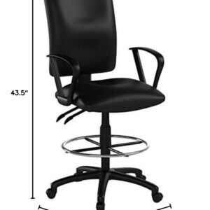 Boss Office Products Multi-Function LeatherPlus Drafting Stool with Loop Arms in Black