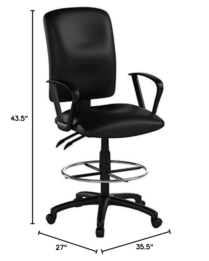 Boss Office Products Multi-Function LeatherPlus Drafting Stool with Loop Arms in Black