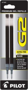 pilot, g2 gel ink refills, ultra fine point 0.38 mm, black, pack of 2