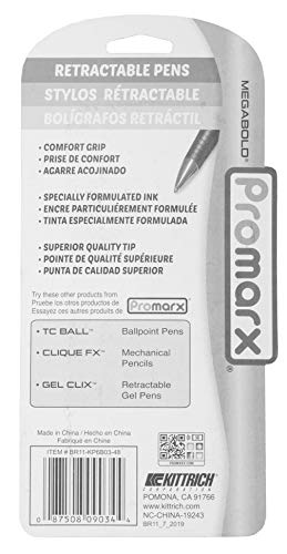 Promarx Megabold Retractable Ballpoint Pens with Comfort Grip, 1.6 mm, Black, 3 Count