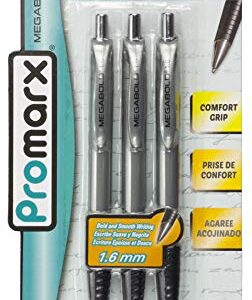 Promarx Megabold Retractable Ballpoint Pens with Comfort Grip, 1.6 mm, Black, 3 Count