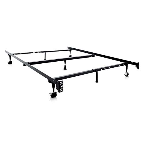 MALOUF Heavy Duty Adjustable Metal Center Support and Rug Rollers bed frame, Queen, Full XL, Full, Twin XL, Twin, Black