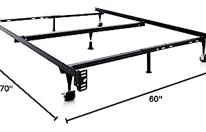 MALOUF Heavy Duty Adjustable Metal Center Support and Rug Rollers bed frame, Queen, Full XL, Full, Twin XL, Twin, Black