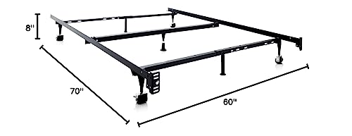 MALOUF Heavy Duty Adjustable Metal Center Support and Rug Rollers bed frame, Queen, Full XL, Full, Twin XL, Twin, Black