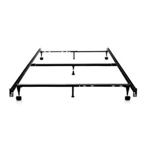 MALOUF Heavy Duty Adjustable Metal Center Support and Rug Rollers bed frame, Queen, Full XL, Full, Twin XL, Twin, Black