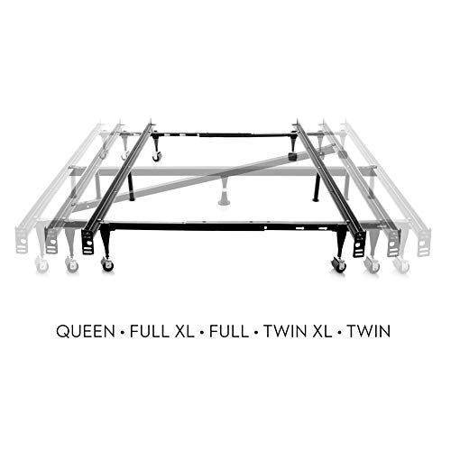 MALOUF Heavy Duty Adjustable Metal Center Support and Rug Rollers bed frame, Queen, Full XL, Full, Twin XL, Twin, Black