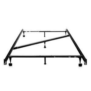 MALOUF Heavy Duty Adjustable Metal Center Support and Rug Rollers bed frame, Queen, Full XL, Full, Twin XL, Twin, Black