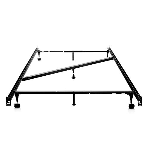 MALOUF Heavy Duty Adjustable Metal Center Support and Rug Rollers bed frame, Queen, Full XL, Full, Twin XL, Twin, Black