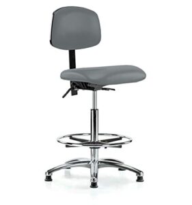 perch chrome task chair with adjustable back support and foot ring, stationary caps, workbench height, cinder fabric