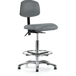 Perch Chrome Task Chair with Adjustable Back Support and Foot Ring, Stationary Caps, Workbench Height, Cinder Fabric