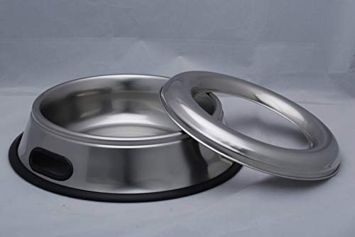 Indipets Stainless Steel Spill Proof Splash Free Dog Bowl - 16oz - Removable Cover and Easy Pick Up Grip Handle