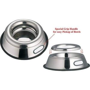 Indipets Stainless Steel Spill Proof Splash Free Dog Bowl - 16oz - Removable Cover and Easy Pick Up Grip Handle