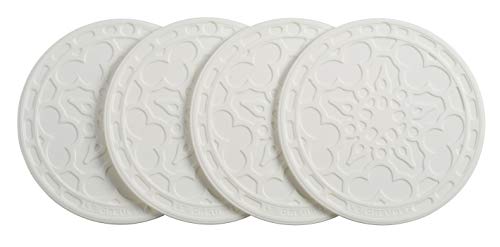 Le Creuset Silicone French Coasters, Set of 4 - 4" diameter , White