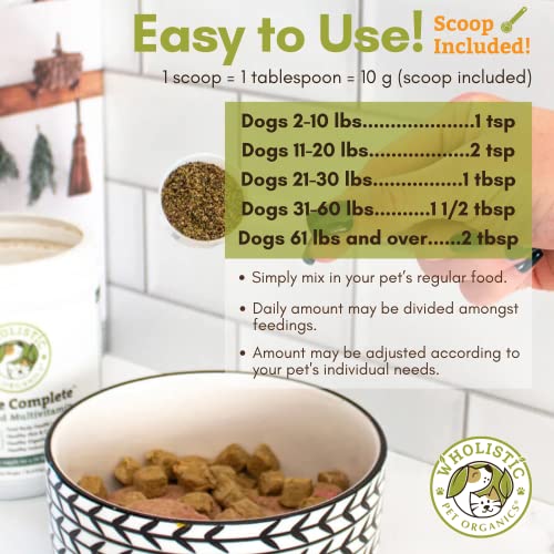 Wholistic Pet Organics Canine Complete: Multivitamin for Dogs Organic Homemade Dog Food Supplement Dog Multivitamin Powder with Probiotics Healthy Immune System Digestive Support for All Ages