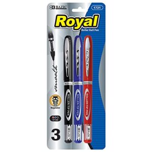 bazic forza assorted color needle tip gel pen with metal clip 3 per pack,red/blue/black