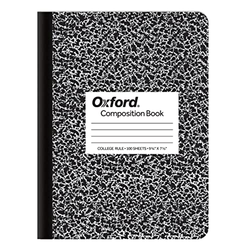 Oxford Composition Notebook, College Ruled Paper, 9-3/4" x 7-1/2", Black Marble Covers, 100 Sheets, 1 Book (63796)