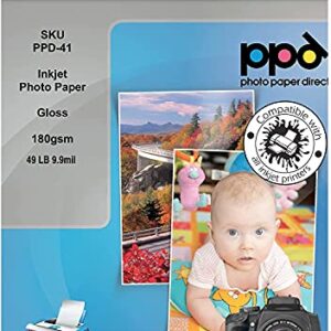 PPD 50 Sheets Inkjet Glossy Photo Paper - 11x17 inch Tabloid Size - 49lbs 180gsm 9.9mil - Instant Dry and Water Resistant (PPD-41-50)