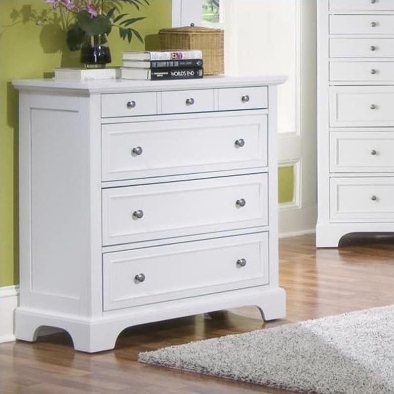 Home Styles Naples White Finish Four Drawer Chest including Top Drawer Felt Lined for Jewelry