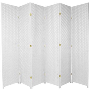 oriental furniture 7 ft. tall woven fiber room divider - white - 6 panel