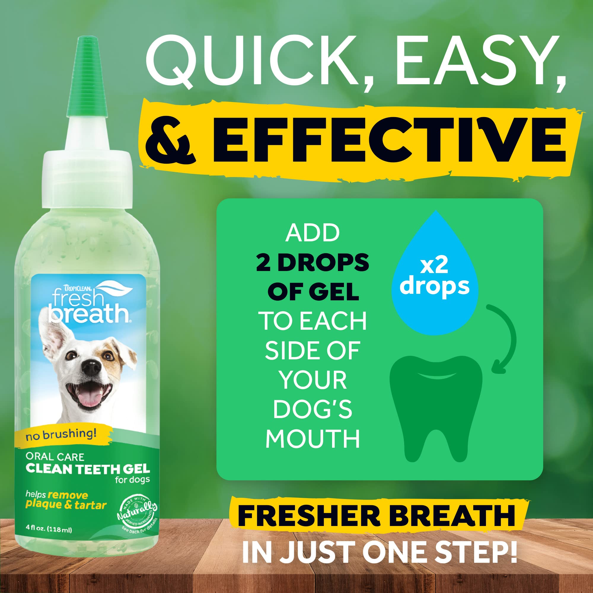 TropiClean Fresh Breath for Dogs | No Brush Dental Gel for Dogs | Dog Dental Gel & Toothpaste for Plaque, Tartar & Stinky Breath | Made in the USA | 4 oz.