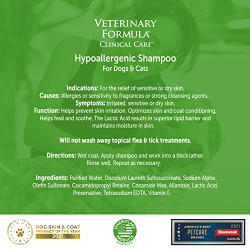 Veterinary Formula Clinical Care Hypoallergenic Shampoo for Dogs and Cats, 16 oz – No Harsh Ingredients – Fragrance-Free Pet Shampoo for Allergies and Sensitive Skin, Promotes Healthy Skin and Coat