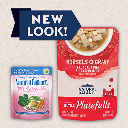 Natural Balance Platefulls Wet Cat Food Salmon, Tuna & Crab Formula in Gravy, 3 Ounce Pouch (Pack of 24), Grain Free ( Packaging may vary )