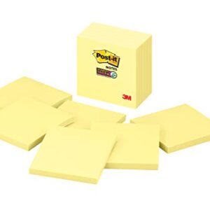 Post-it Super Sticky Notes, 3x3 in, 6 Pads, 2X the Sticking Power, Canary Yellow (654-6SSCY)