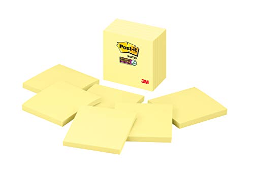 Post-it Super Sticky Notes, 3x3 in, 6 Pads, 2X the Sticking Power, Canary Yellow (654-6SSCY)