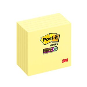 Post-it Super Sticky Notes, 3x3 in, 6 Pads, 2X the Sticking Power, Canary Yellow (654-6SSCY)