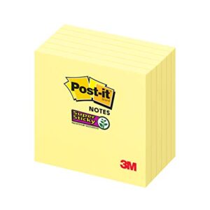 Post-it Super Sticky Notes, 3x3 in, 6 Pads, 2X the Sticking Power, Canary Yellow (654-6SSCY)