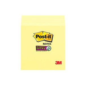 Post-it Super Sticky Notes, 3x3 in, 6 Pads, 2X the Sticking Power, Canary Yellow (654-6SSCY)