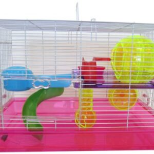 YML Clear Plastic Dwarf Hamster Mice Cage with Color Accessories, Pink