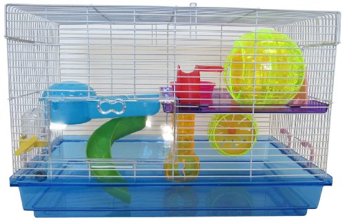 YML Clear Plastic Dwarf Hamster Mice Cage with Color Accessories, Blue