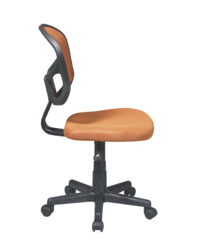 OSP Home Furnishings EM Series Mesh Back Armless Task Chair with Padded Fabric Seat and 360 Degree Swivel, Orange