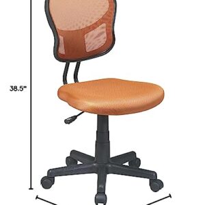 OSP Home Furnishings EM Series Mesh Back Armless Task Chair with Padded Fabric Seat and 360 Degree Swivel, Orange