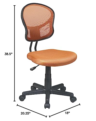 OSP Home Furnishings EM Series Mesh Back Armless Task Chair with Padded Fabric Seat and 360 Degree Swivel, Orange