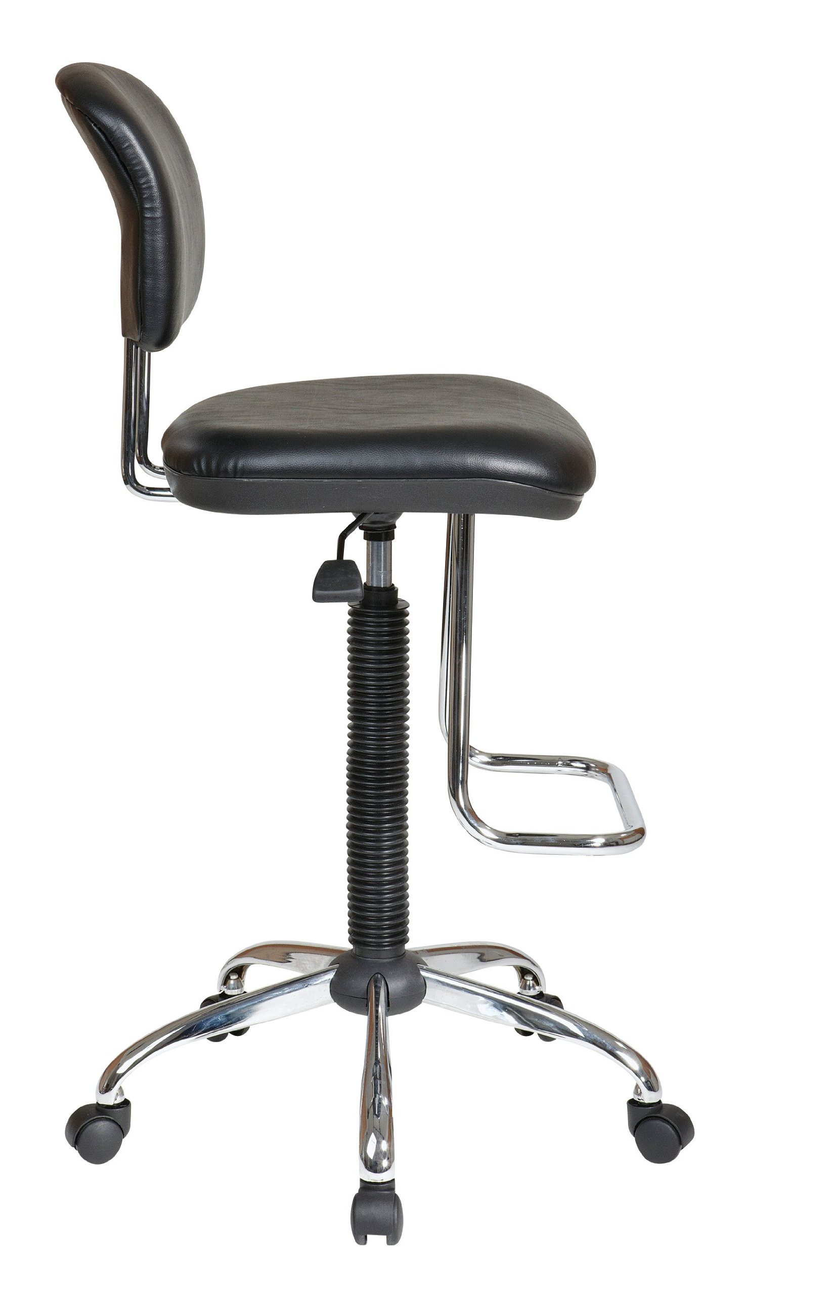 Office Star DC Series Pneumatic Drafting Chair with Vinyl Stool and Back, Heavy Duty Chrome Teardrop Footrest, Black