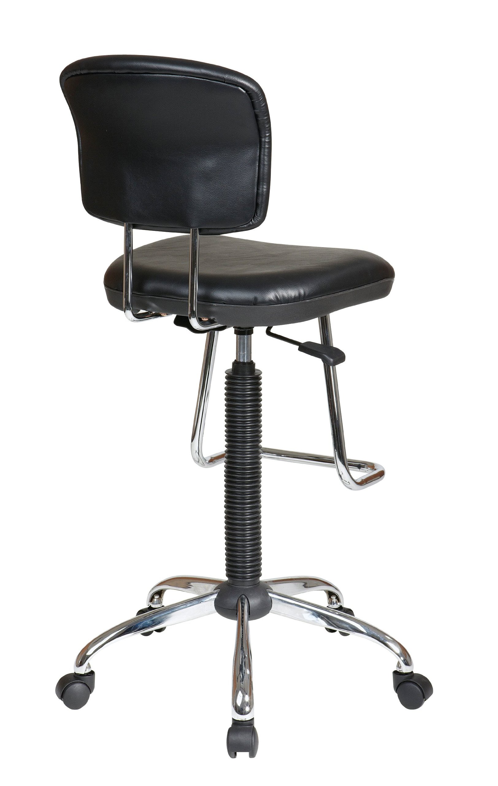 Office Star DC Series Pneumatic Drafting Chair with Vinyl Stool and Back, Heavy Duty Chrome Teardrop Footrest, Black