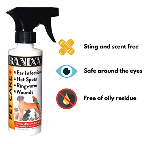 Banixx Pet Care 8oz for Ear Infections, Hot Spots, Itchy Dry Skin, Ringworm, Yeast Infections. Safe Around The Eye.