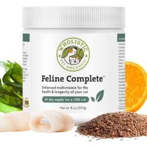 wholistic pet organics feline complete: cat multivitamins immune support supplements and vitamins, cat vitamins for indoor cats, minerals, prebiotics, probiotics, antioxidants for skin and coat