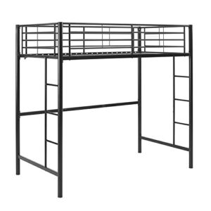 walker edison timothee urban industrial metal twin over loft bunk bed, twin size, black