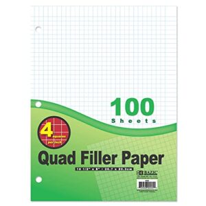 bazic filler paper loose leaf papers 100 sheet, 4-1" quad ruled, 3 hole punched for ring binders, graph drafting for office school student, 1-pack