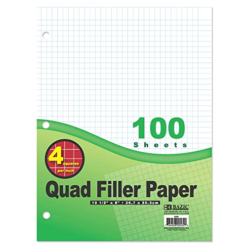 BAZIC Filler Paper Loose Leaf Papers 100 Sheet, 4-1" Quad Ruled, 3 Hole Punched for Ring Binders, Graph Drafting for Office School Student, 1-Pack