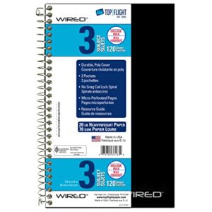 Top Flight Wired 3-Subject Notebook, 120 Sheet