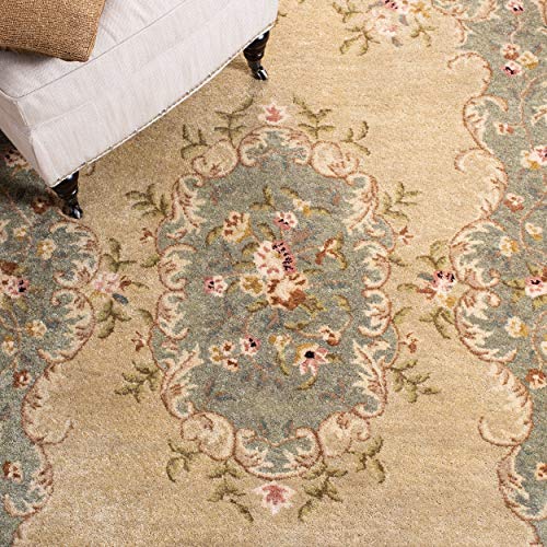 SAFAVIEH Bergama Collection Area Rug - 8' x 10', Ivory & Light Blue, Handmade French Country Wool, Ideal for High Traffic Areas in Living Room, Bedroom (BRG166A)