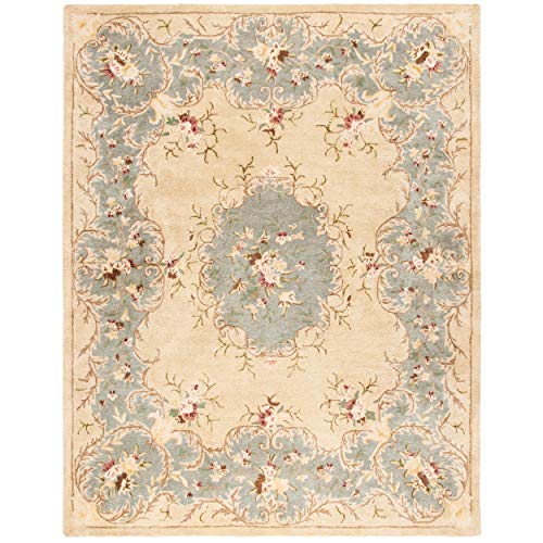 SAFAVIEH Bergama Collection Area Rug - 8' x 10', Ivory & Light Blue, Handmade French Country Wool, Ideal for High Traffic Areas in Living Room, Bedroom (BRG166A)