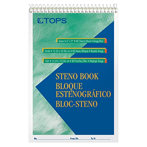 Tops Steno Books, 6" x 9", Gregg Rule, Green Tint Paper, 80 Sheets, 12 Pack (8021)