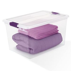 Sterilite 66 Qt./62 L Clearview Latch Box Clears, Purple Handles (Pack of 6)