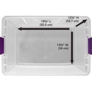 Sterilite 66 Qt./62 L Clearview Latch Box Clears, Purple Handles (Pack of 6)