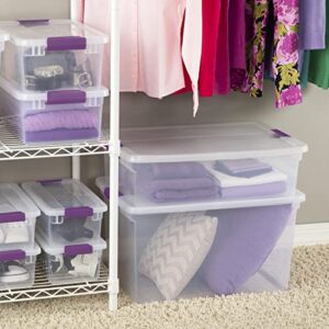 Sterilite 66 Qt./62 L Clearview Latch Box Clears, Purple Handles (Pack of 6)